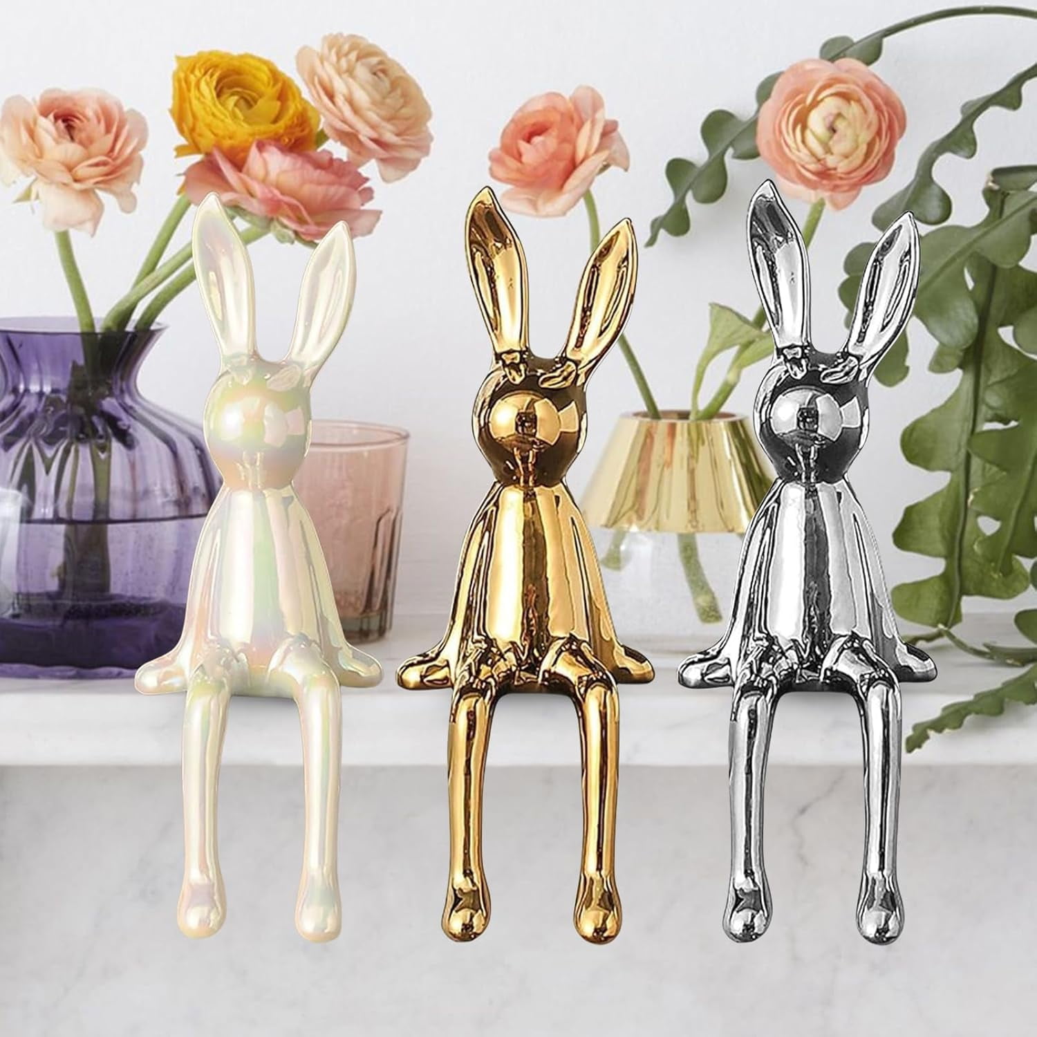 Sitting Gold Bunny Figurine, Ceramic Electroplate Rabbit Figurines ...