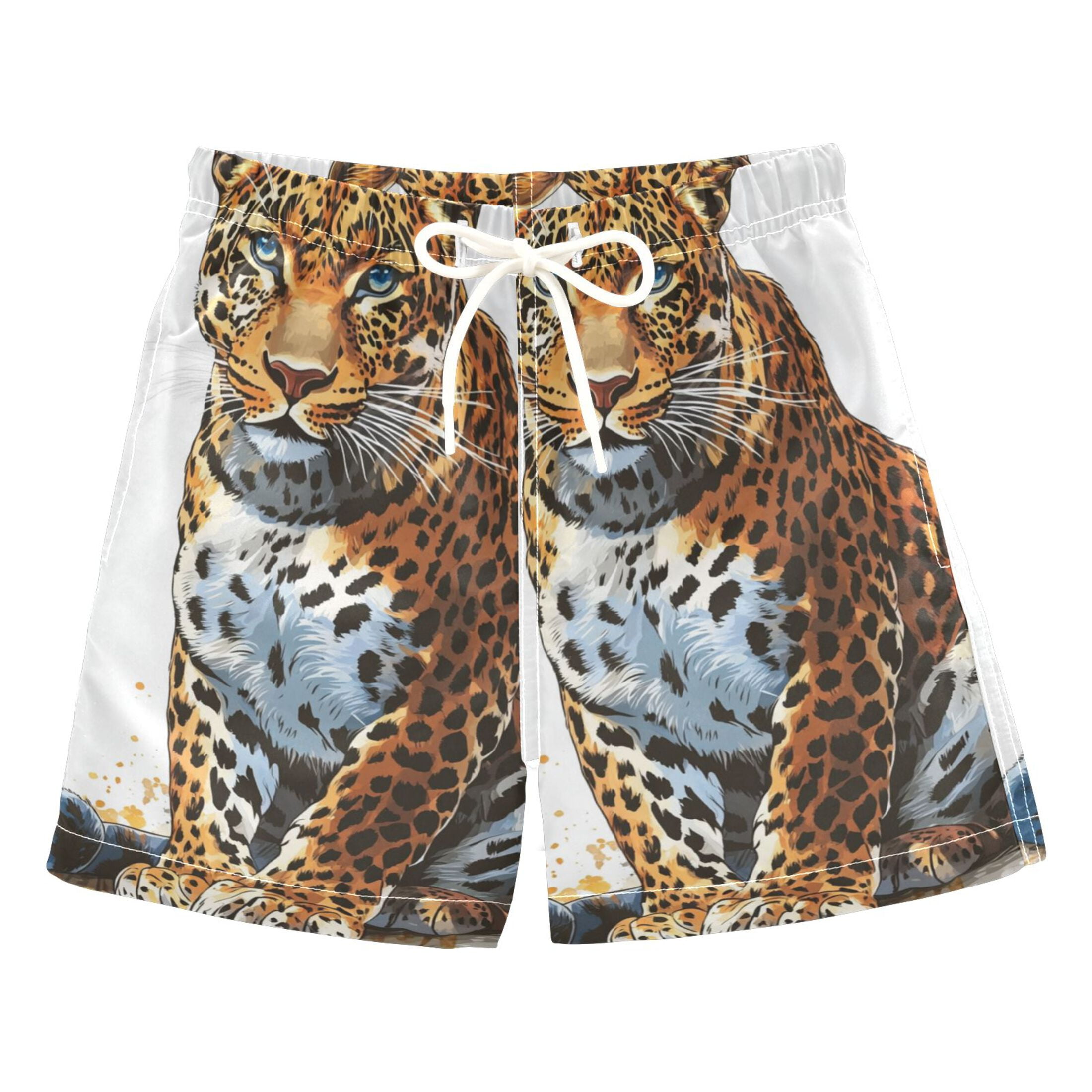 Sitting Leopard Watercolor Boys' Swim Trunks Board Shorts Beach Pants Bathing Bottoms 4T ...