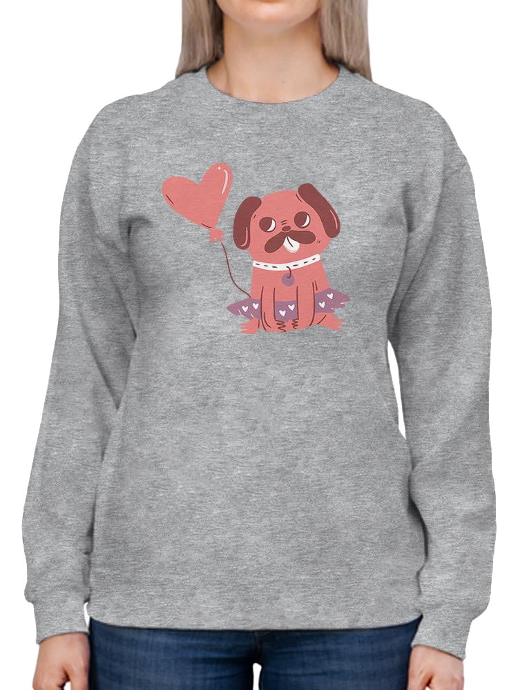 Sitting Lovely Pug Sweatshirt Women -Smartprints Designs, Female Small ...