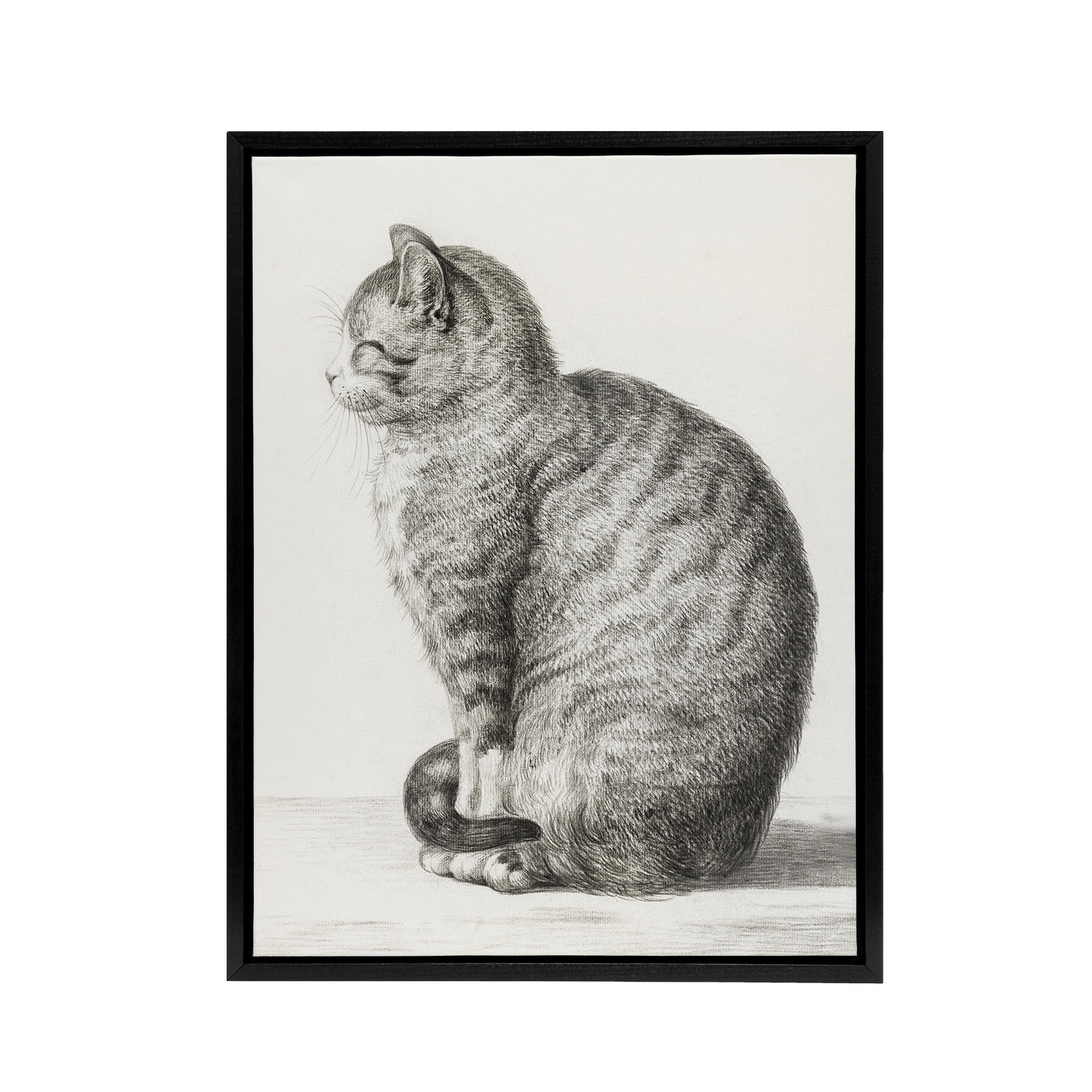 Sitting Smiling Cat Pencil Drawing Bernard Black Framed Canvas Wall Art ...