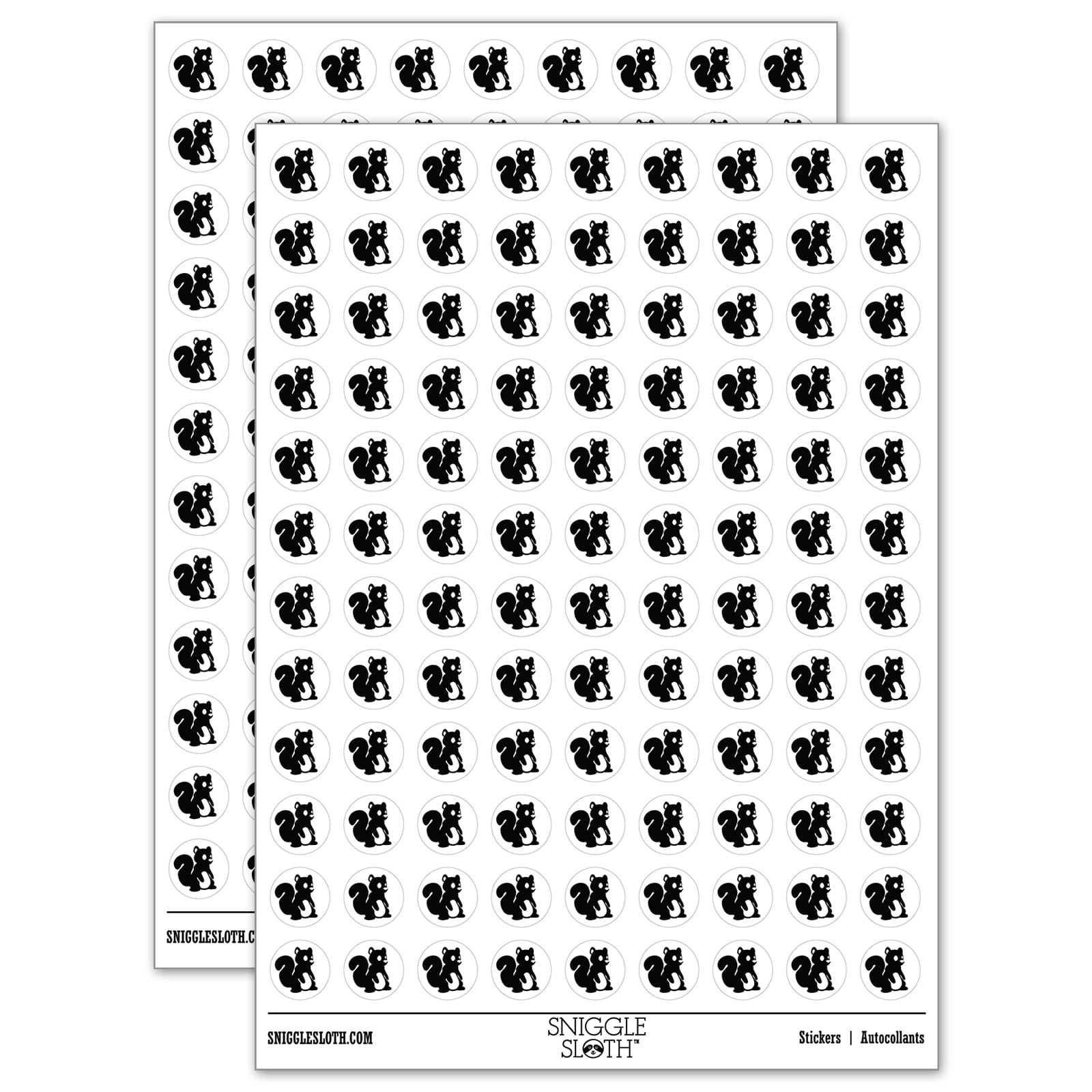 Sitting Squirrel Cartoon Critter 200+ Round Stickers - White - Gloss ...