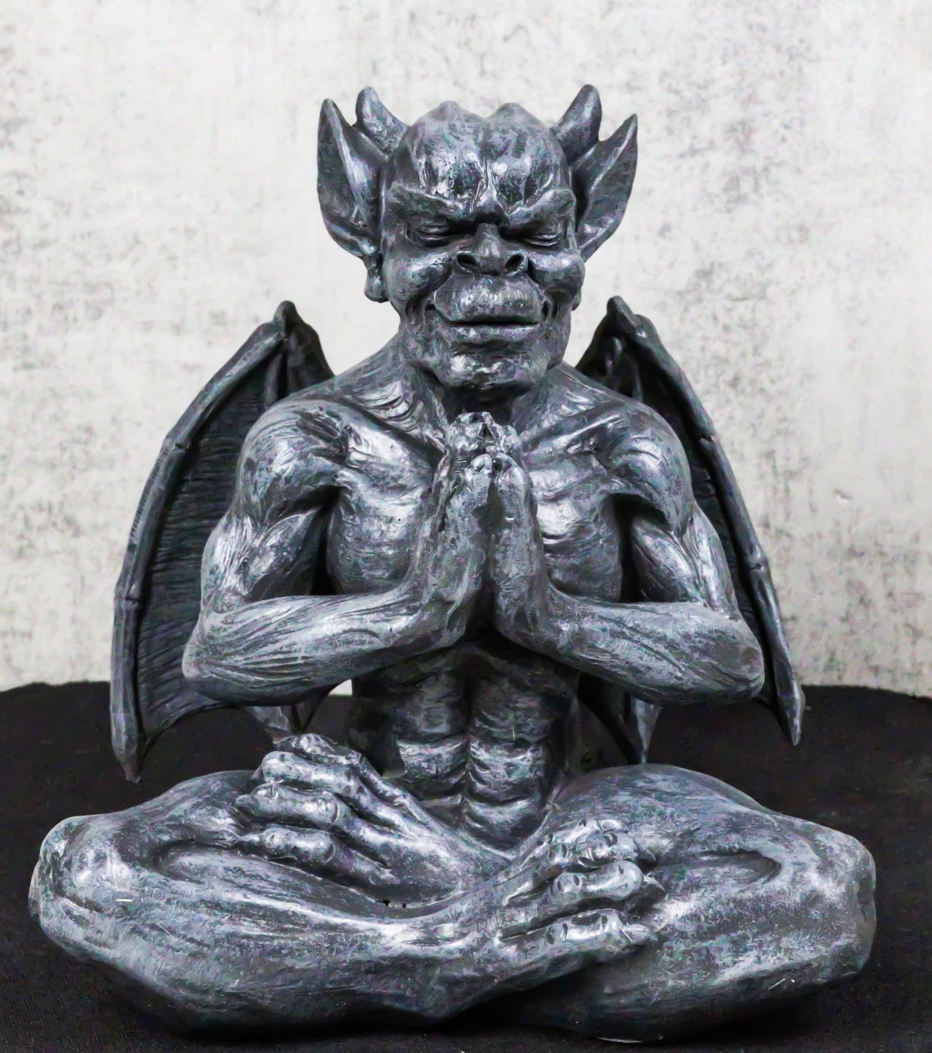 Sitting Stoic Horned Gargoyle With Wings In Yoga Meditation Lotus Pose ...