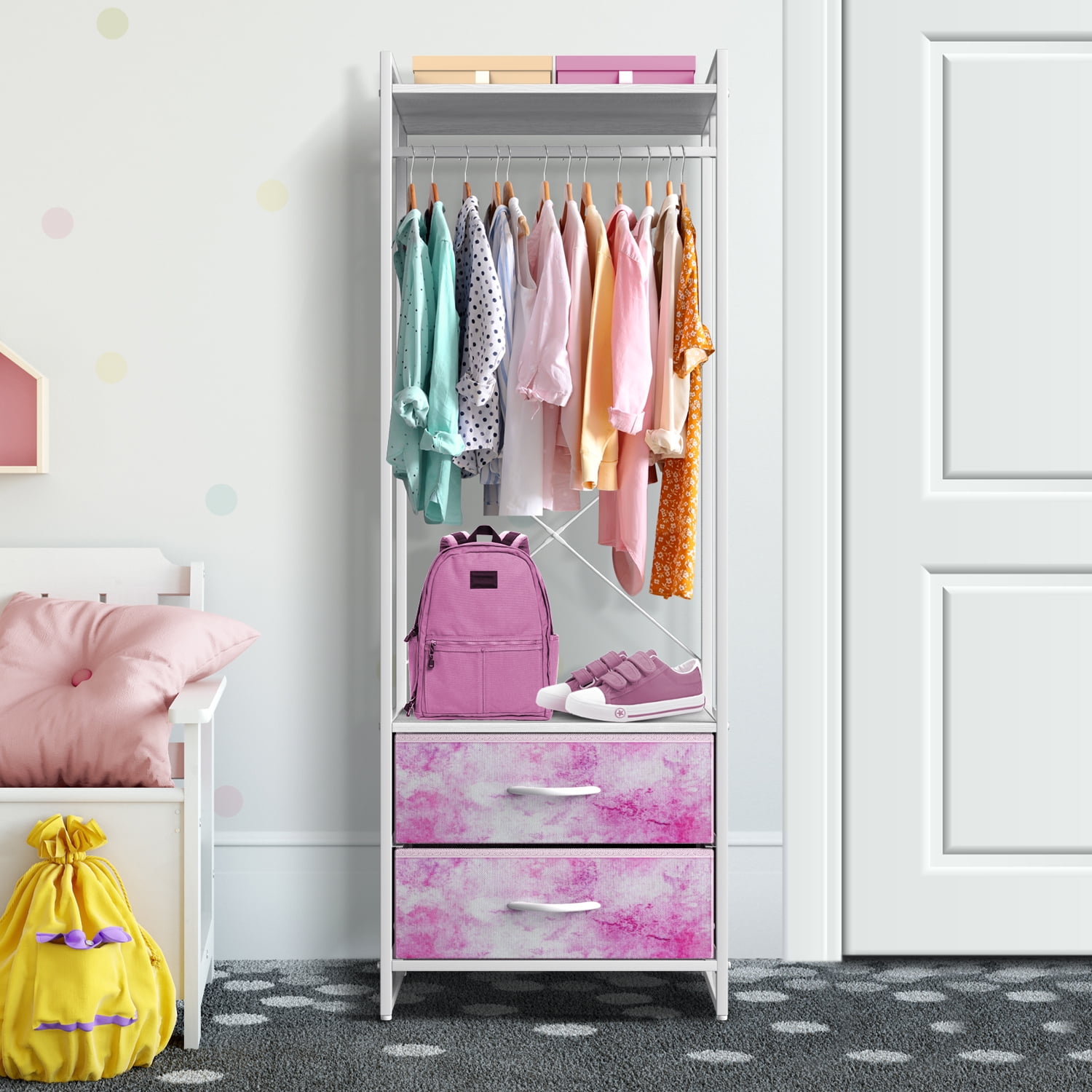 Sivan Home Decor Portable Hanging Divided Clothing Rack with Drawers ...