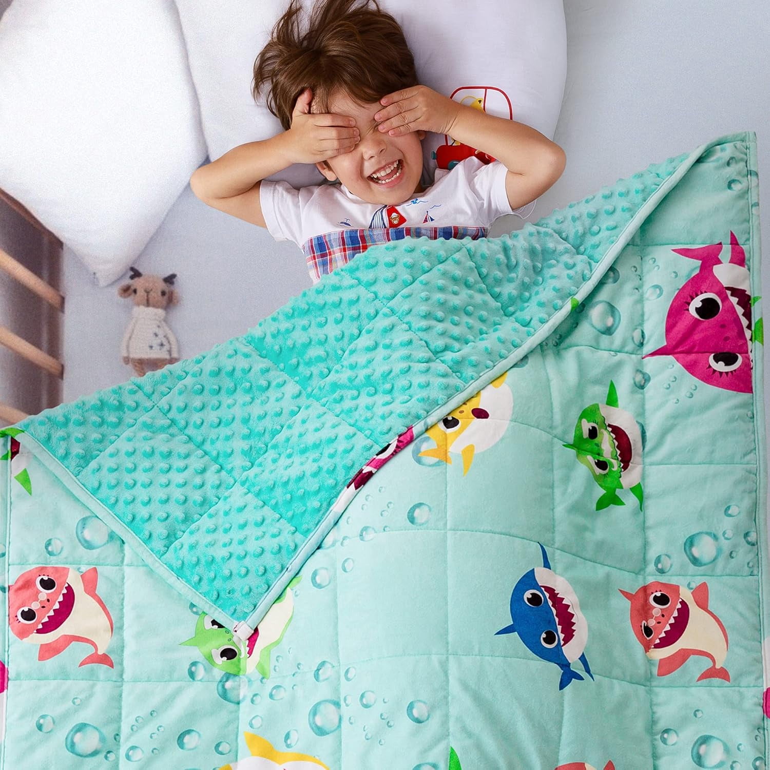 Sivio Kids 5lbs Minky Dot Weighted Blanket, Shark Cartoon, Heavy, 36x48 ...
