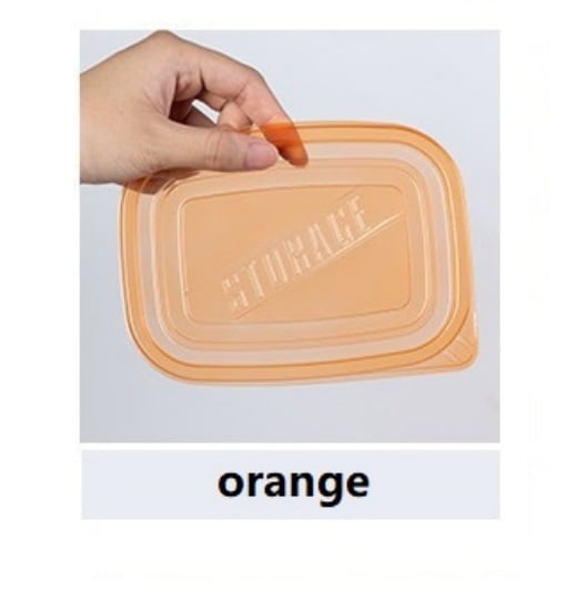 Six 709-milliliter rectangular plastic food containers with colorful ...
