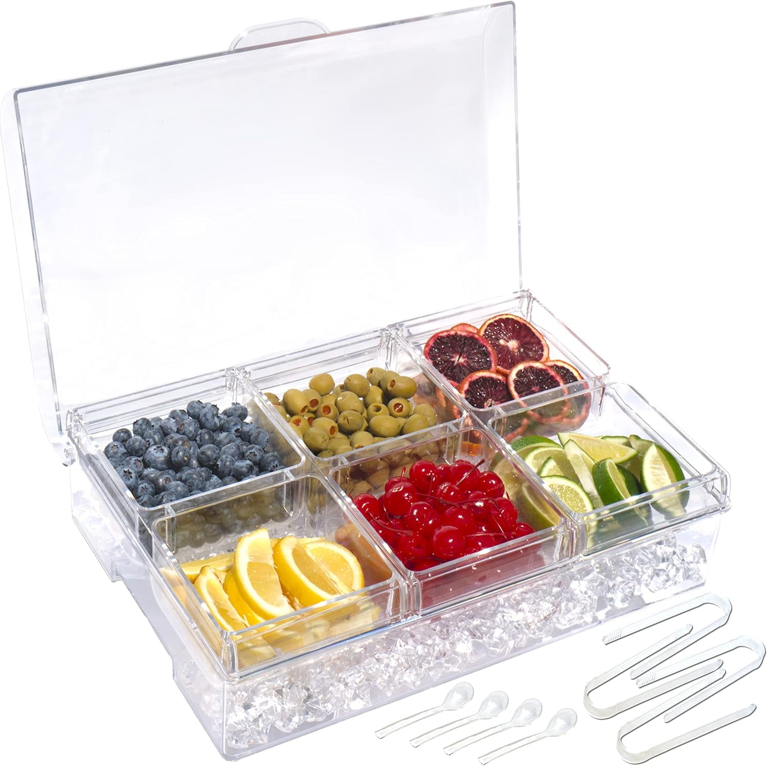 Six-Compartment Ice Chilled Condiment Server Caddy with Removable ...