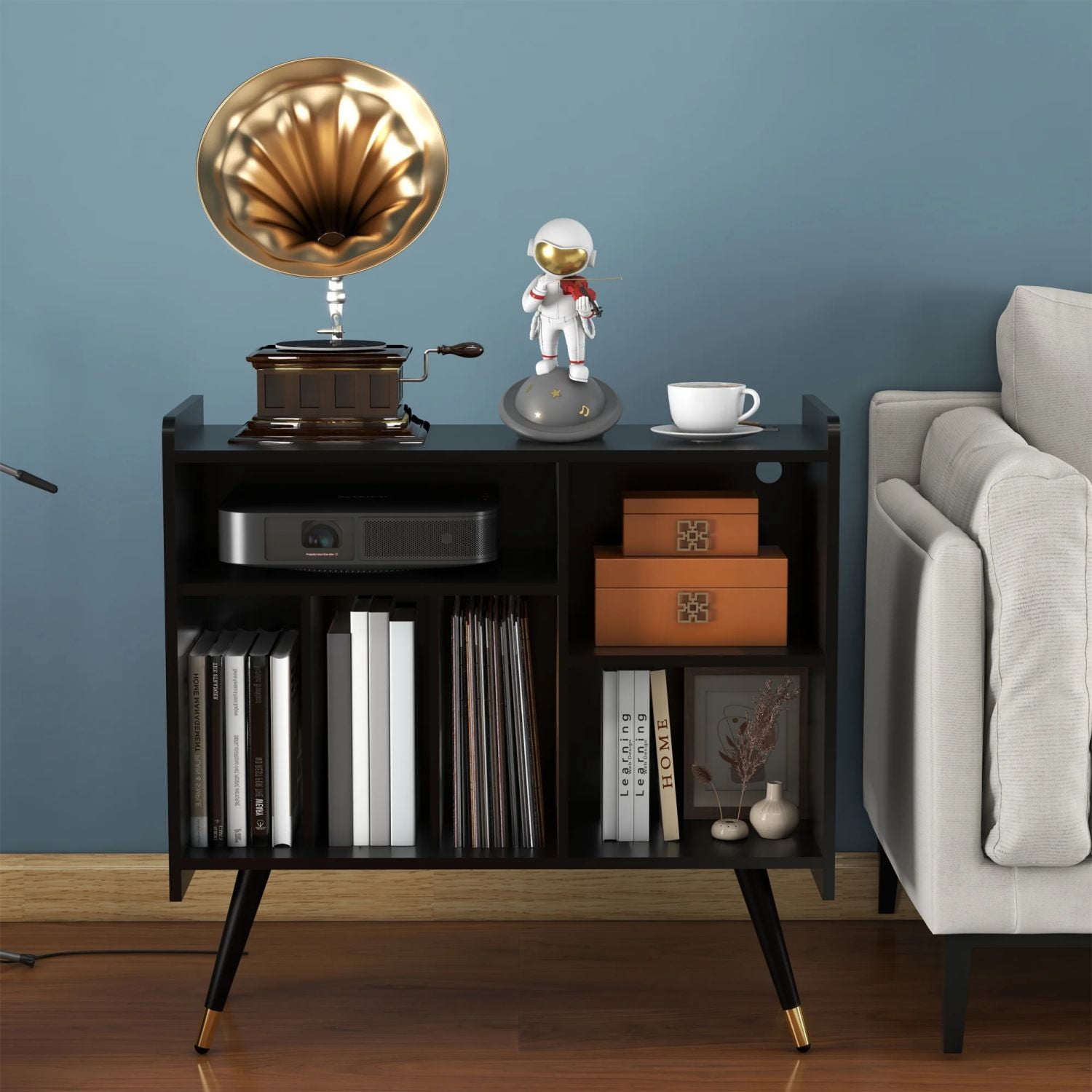 Six-Compartment Record Rack with USB Port ,A Harmony of Style and ...