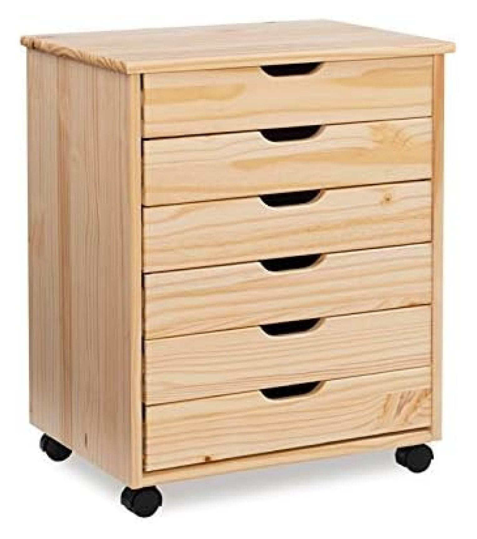 Six Drawer Wide Wood Rolling Cart in Natural - Walmart.com