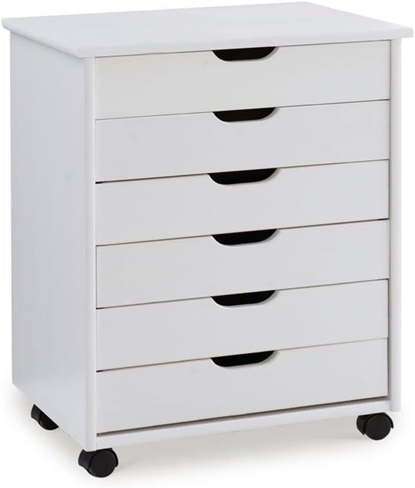 Six Drawer Wide Wood Rolling Cart in White Wash - Walmart.com