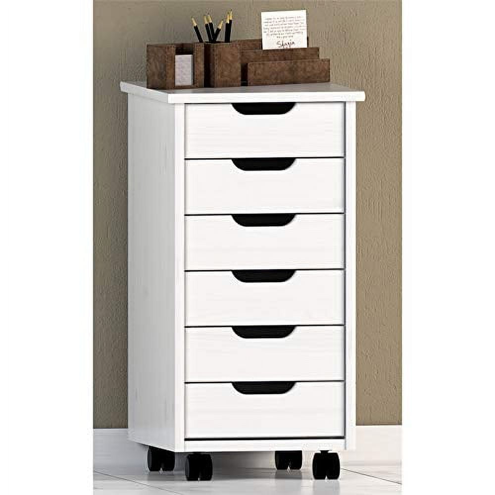Six Drawer Wood Rolling Storage Cart in White Wash - Walmart.com