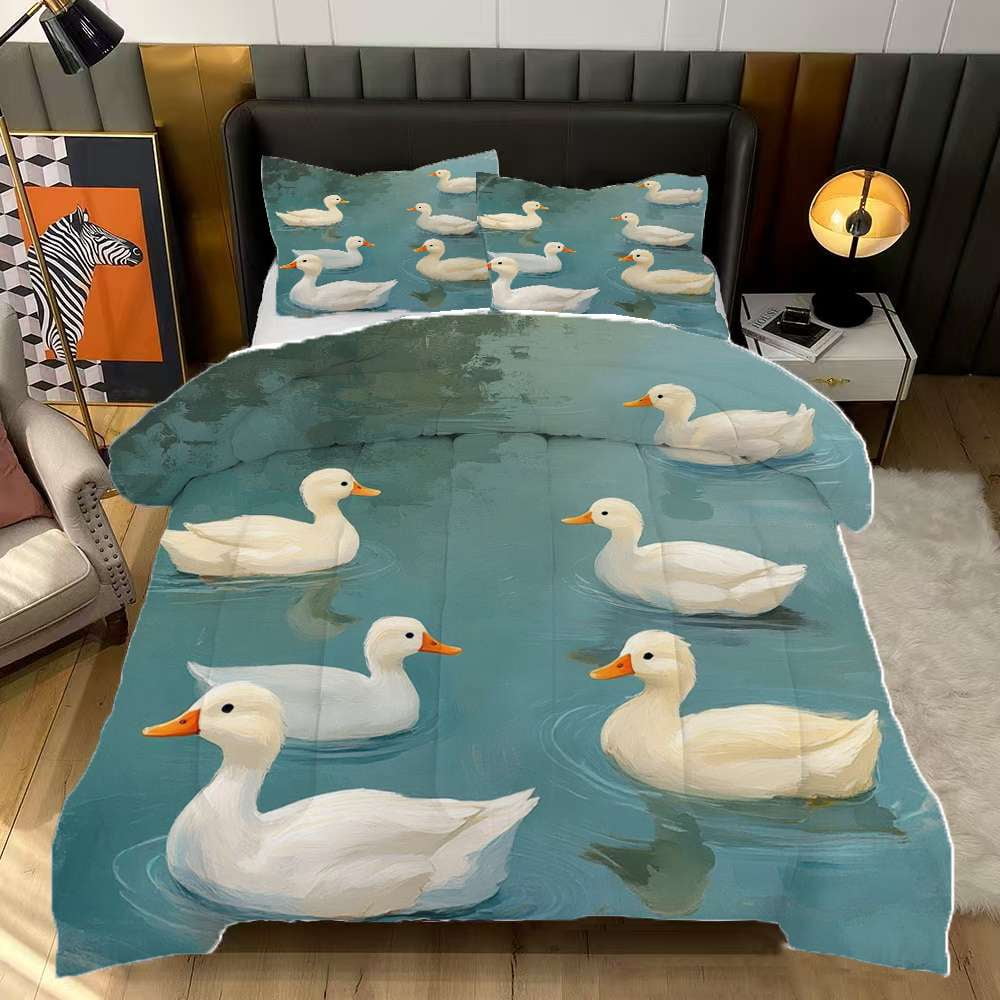 Six Ducks Swim Peacefully Lake Comforter Set Queen Size Bedding Set For ...