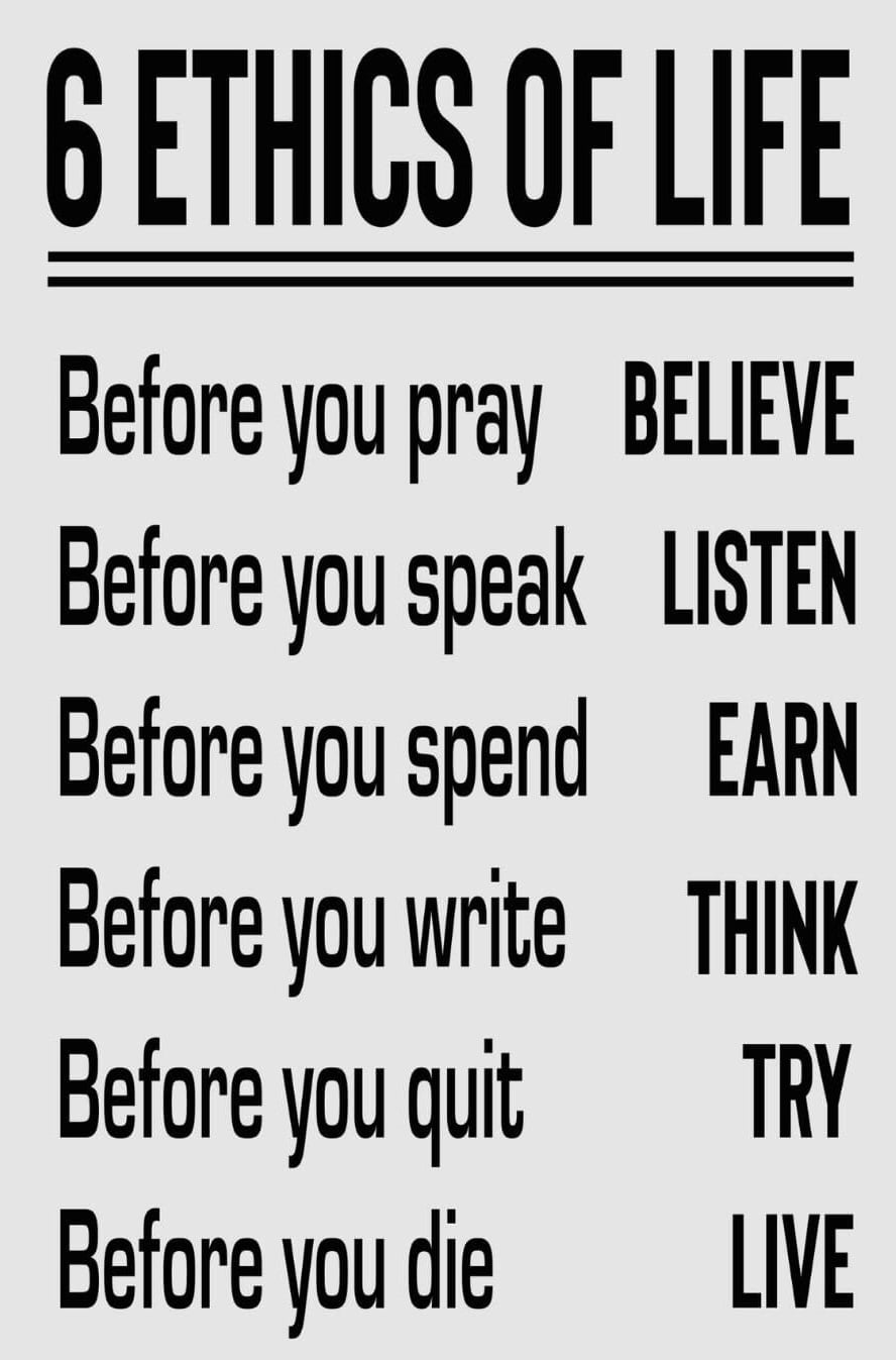 Six Ethics of Life Motivational Poster for Teens - Inspirational Wall ...