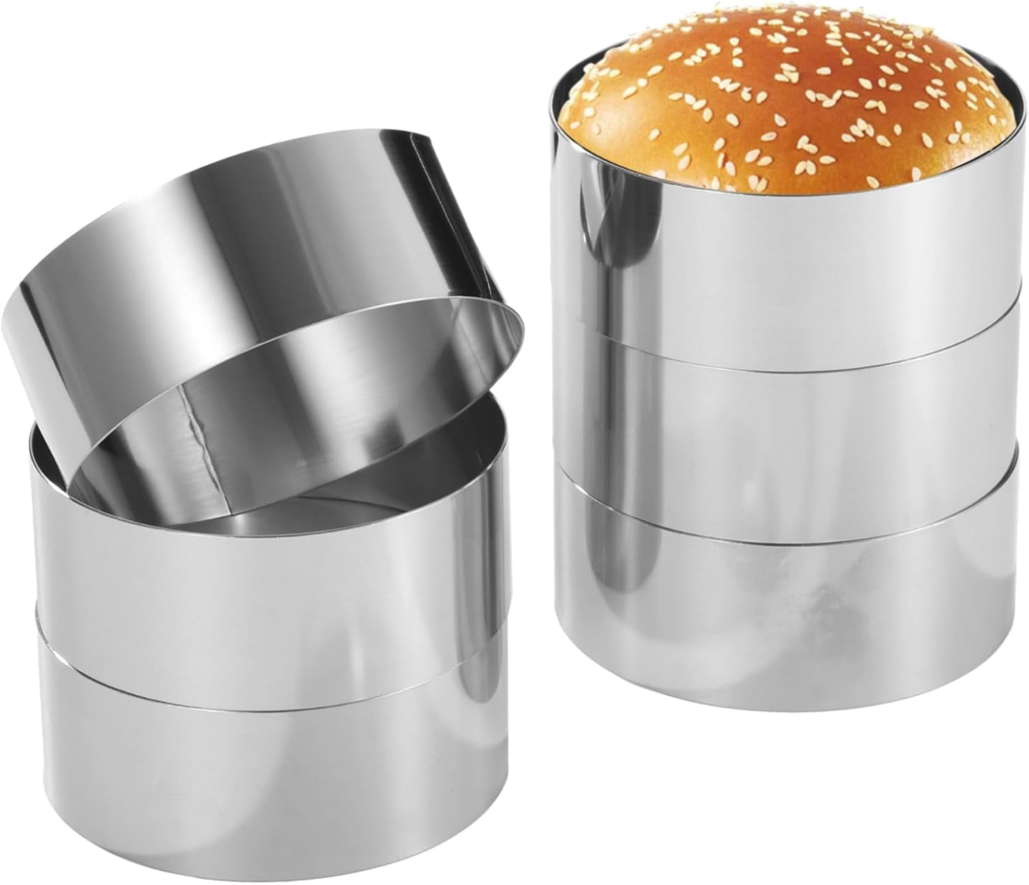Six Pcs Stainless Steel Hamburger Bun Rings 3.9X1.6 Non-Stick Round ...