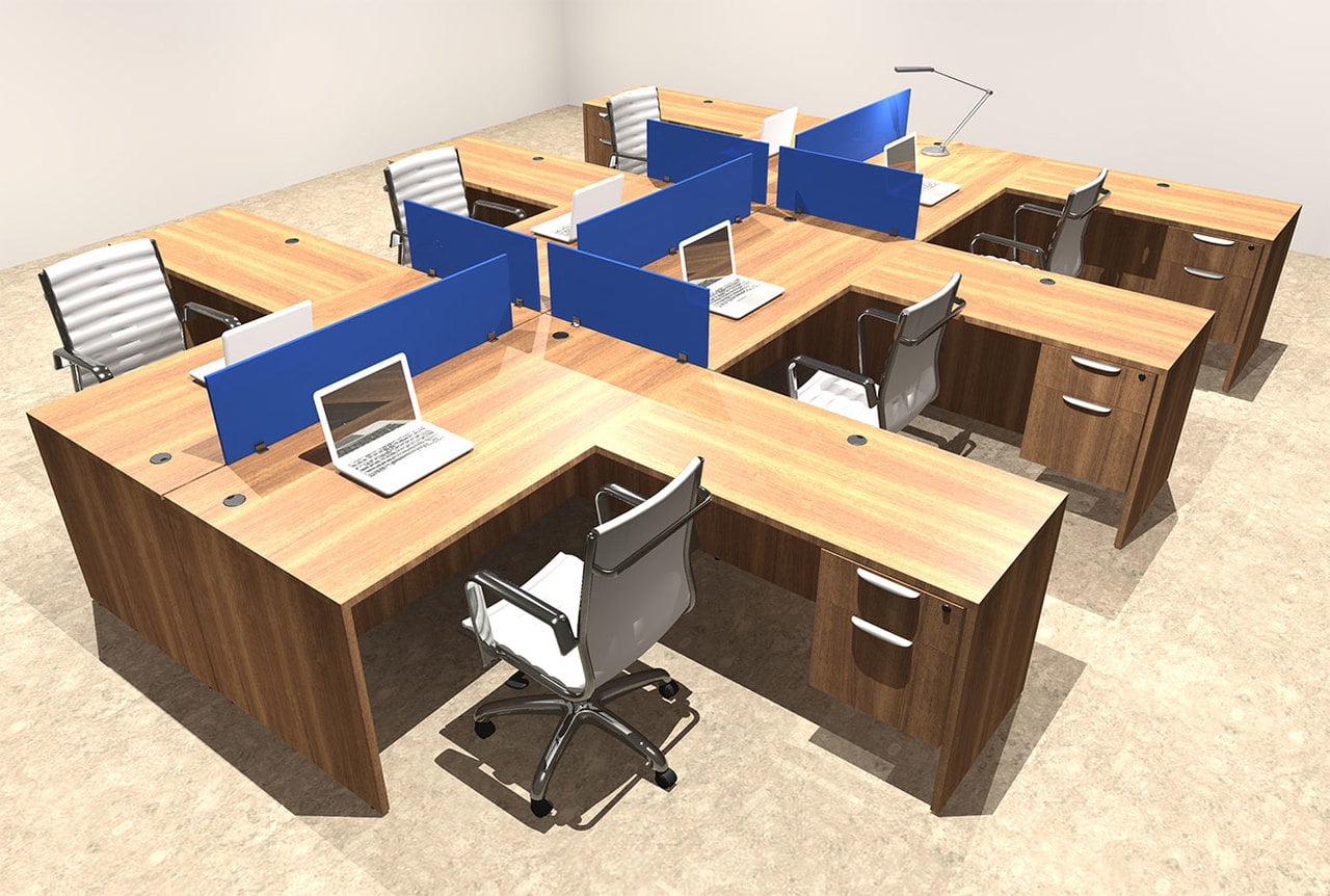 Six Person Blue Divider Office Workstation Desk Set, #OT-SUL-FPB45 ...