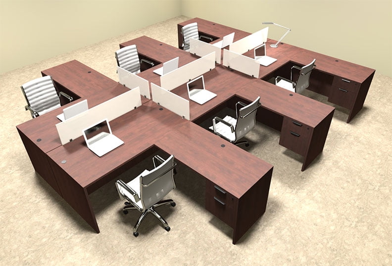 Six Person L Shaped Divider Office Workstation Desk Set, #OT-SUL-FP46 ...
