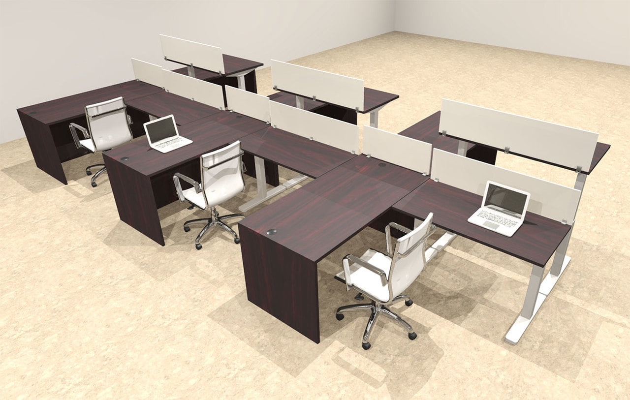 Six Persons Modern Power Height Adjustable Leg Divider Workstation, #OT ...