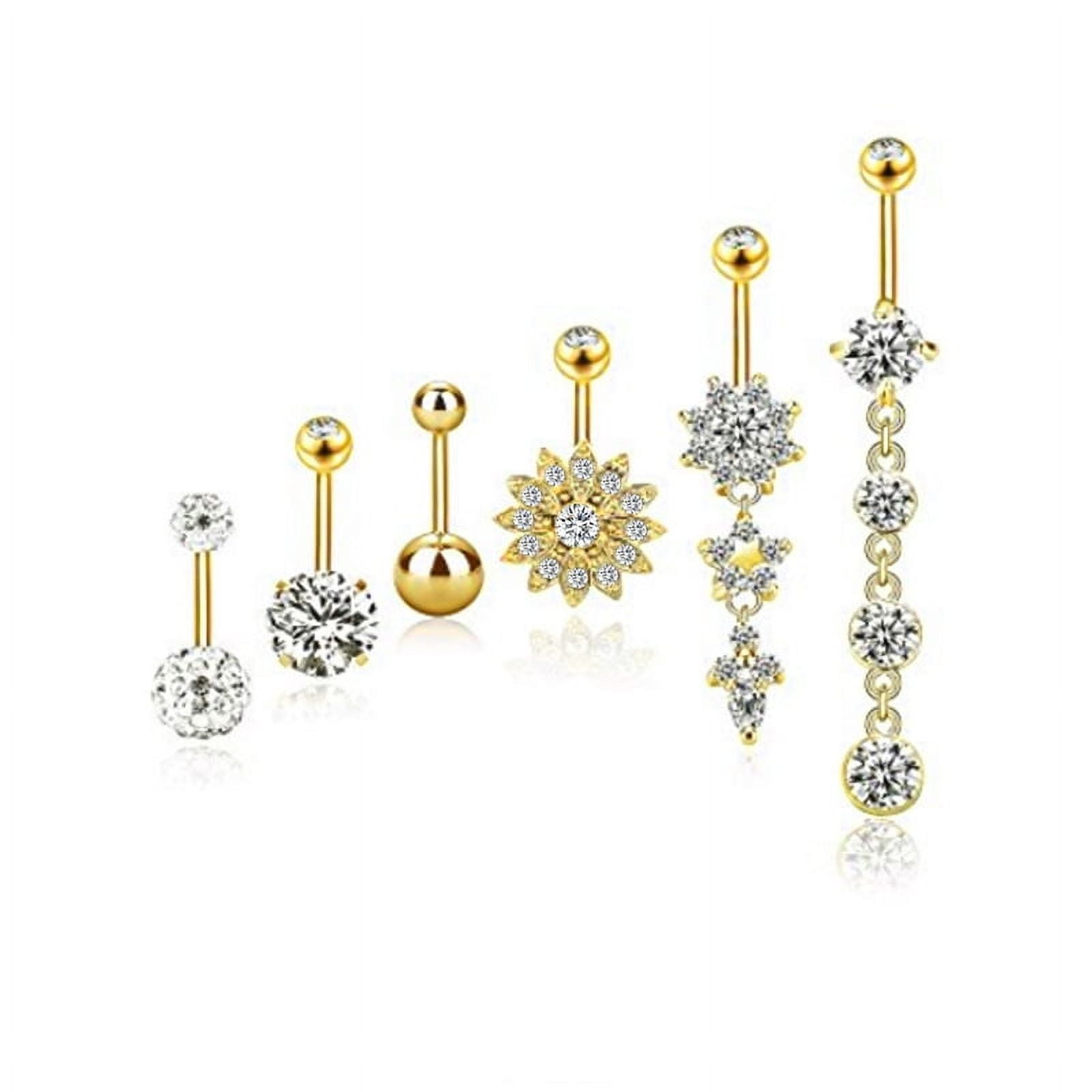 Six-Piece Set Rose Gold Belly Button Piercing Belly Button Piercing ...