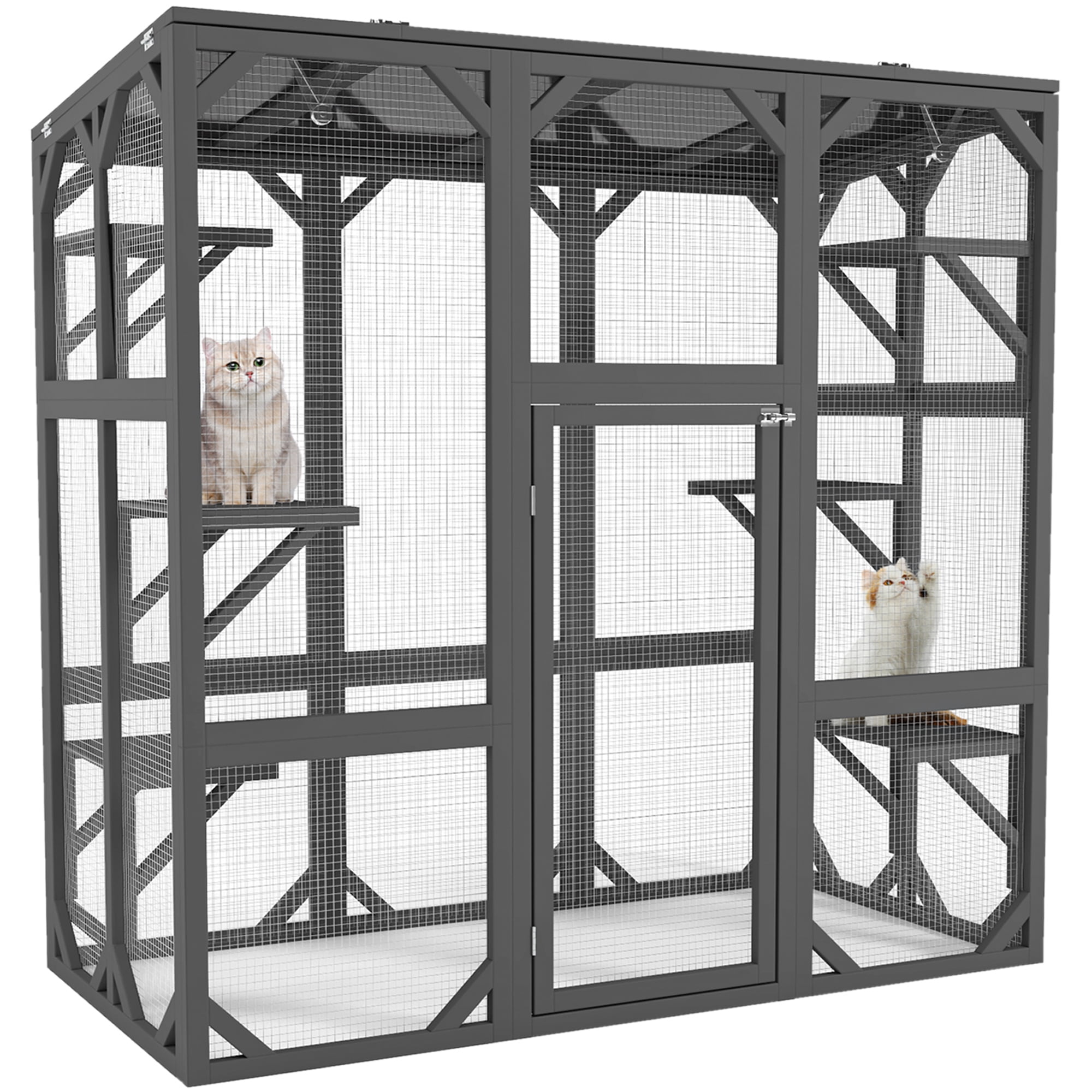 Six Platforms Gray 59"x28"x59" Outdoor Cat Enclosure Wooden Cage Large ...