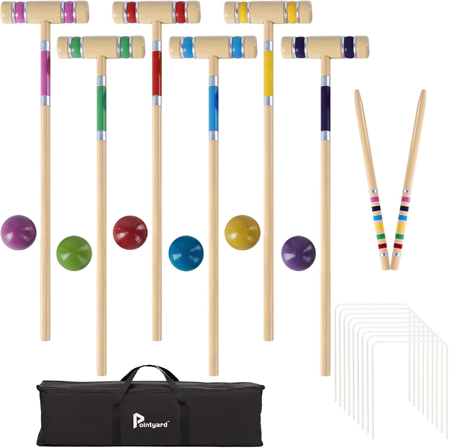 Six Player Croquet Set, 28'' Croquet Set with Wooden Mallets/Colored ...