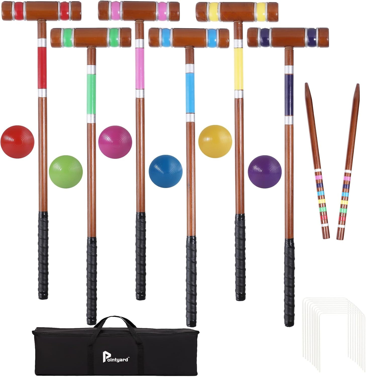 Six-Player Croquet Set, 28-Inch Croquet Set with Mallets/Colored Balls ...
