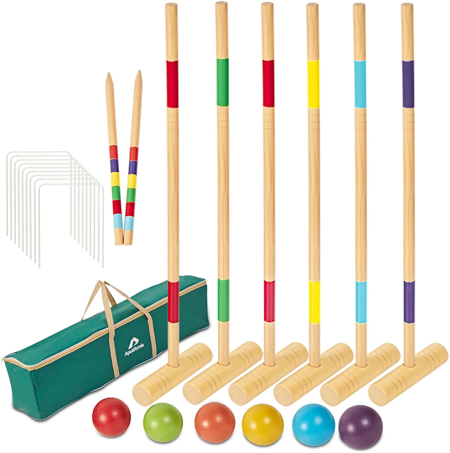 Six Player Croquet Set with Premiun Rubber Wooden Mallets 28In,Colored ...