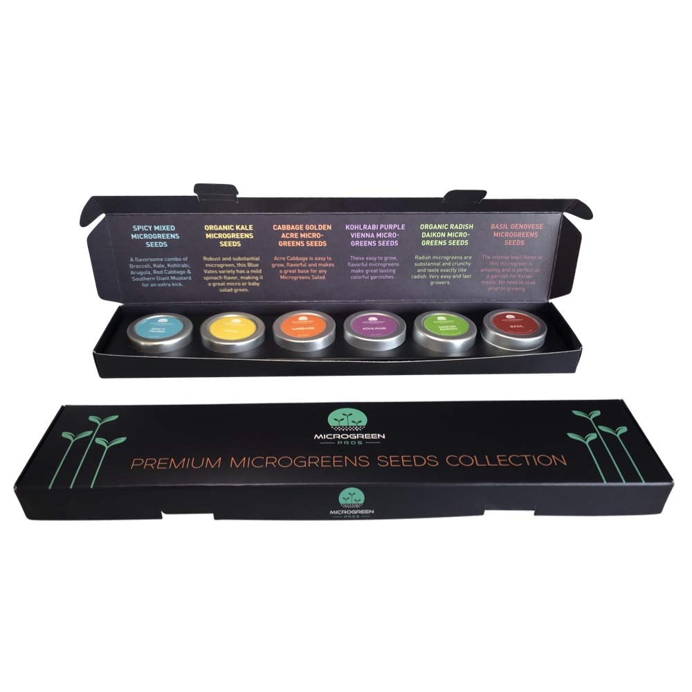 Six Premium Microgreens Seeds Kit, Over ITL1 30,000 Seeds - 100% Non GMO - Basil, Kohlrabi, Kale ...