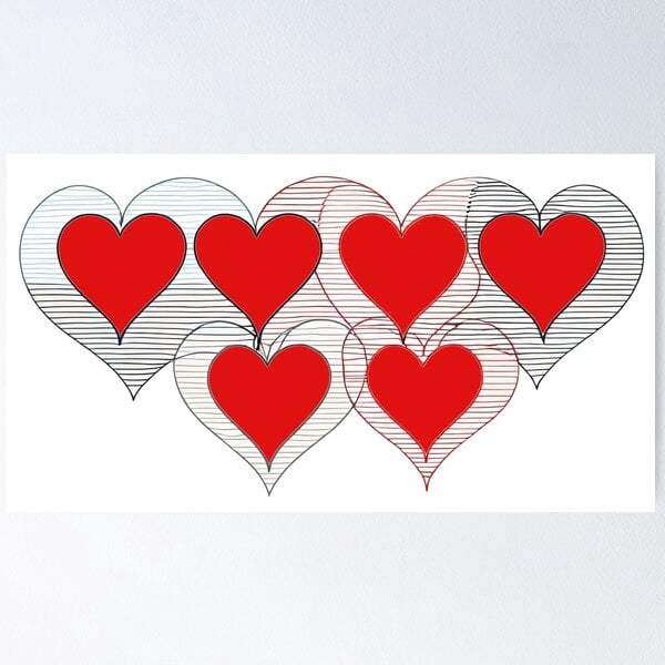 Six Red Hearts Poster Wall Art, Modern Wall Decor For Living Room ...