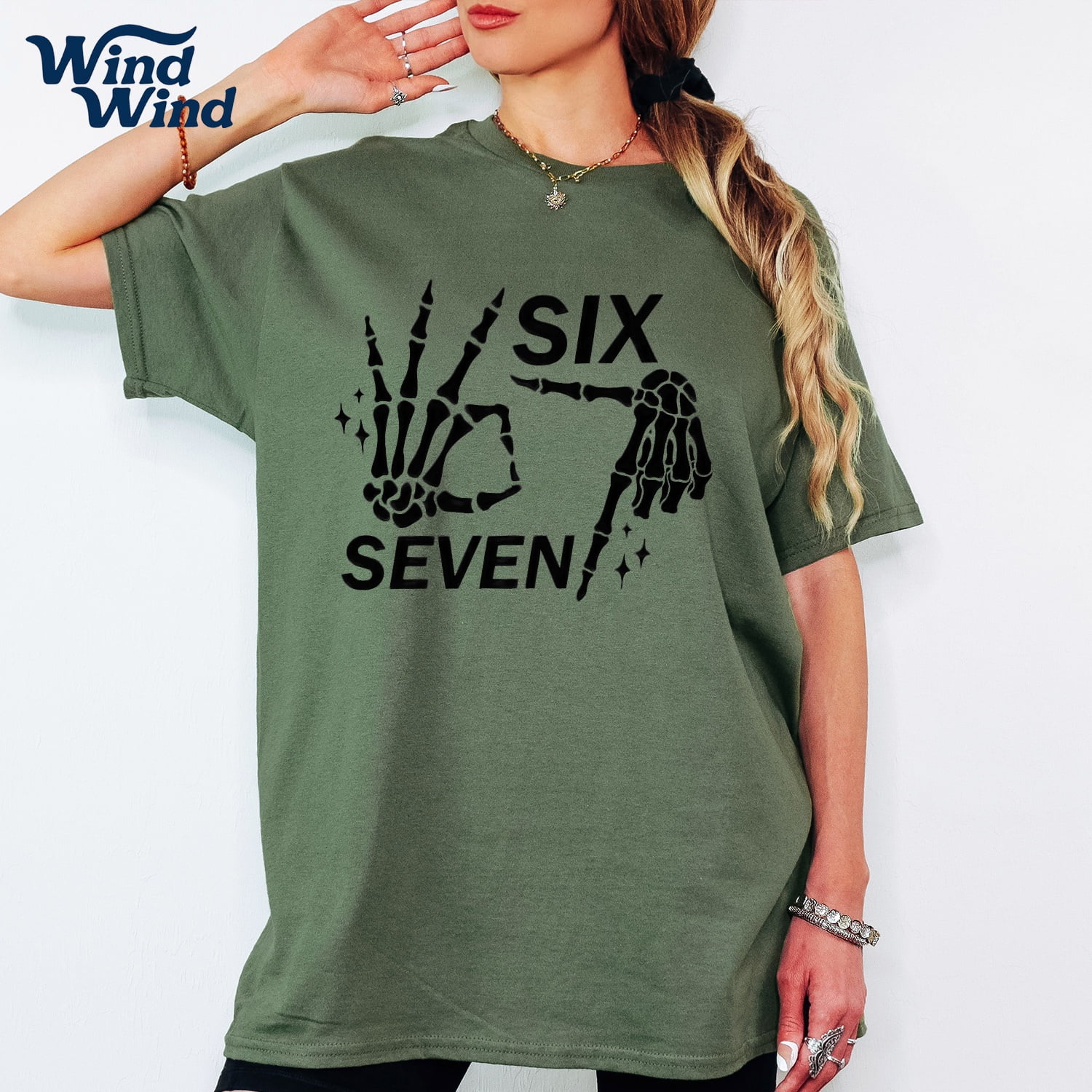 Six Seven 6 7 Meme Funny Skeleton Hands T-Shirt, Funny Halloween Bones ...