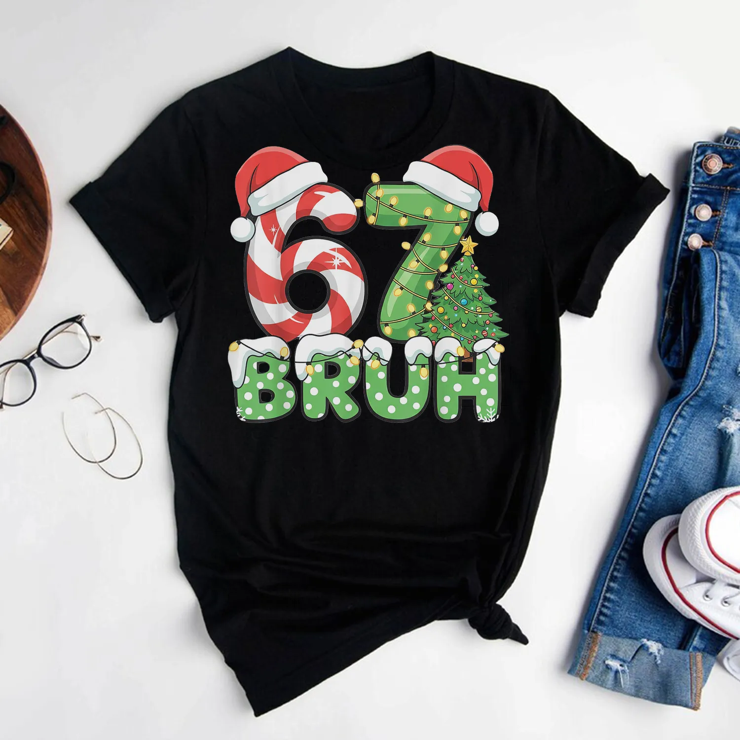 Six Seven 67 Funny Santa Bruh Christmas Meme Shirt - Walmart.com