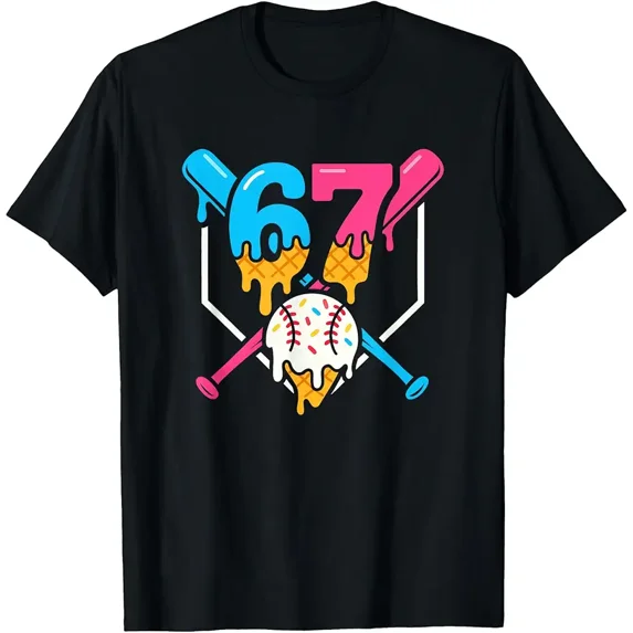 Six Seven Baseball Ice Cream Drip Cool 67 Gen Alpha Slang T-Shirt ...