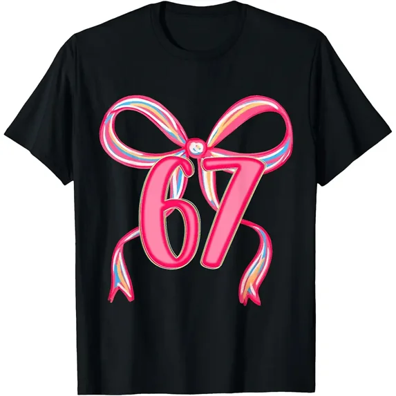 Six Seven Coquette Girl Bow Cool Meme 67 Funny Number Slang T-Shirt ...
