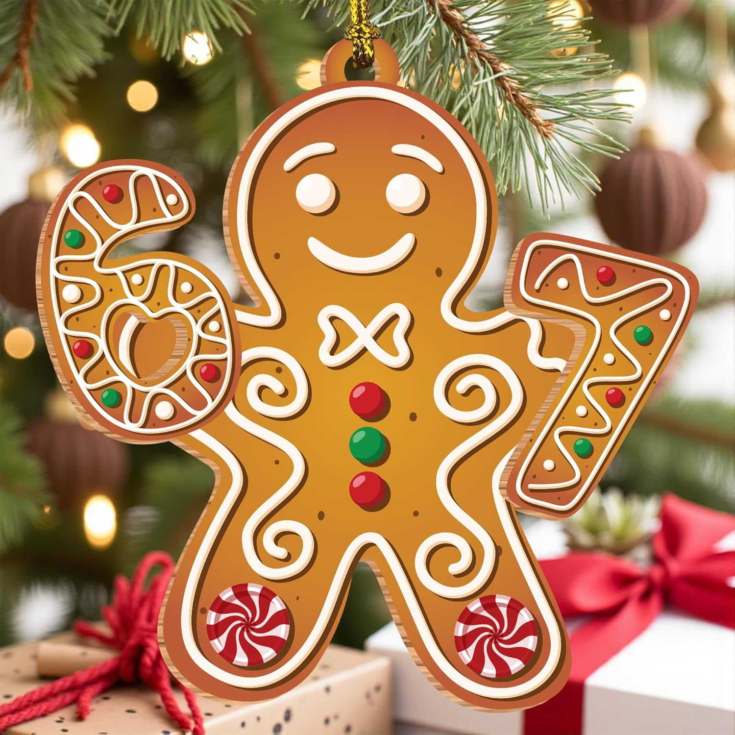Six Seven Gingerbread Boy Christmas Ornament, Cool 6 7 Cookie Holiday ...