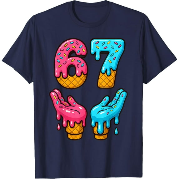 Six Seven Ice Cream Drip Meme 67 Funny Gen Alpha Slang T-Shirt ...
