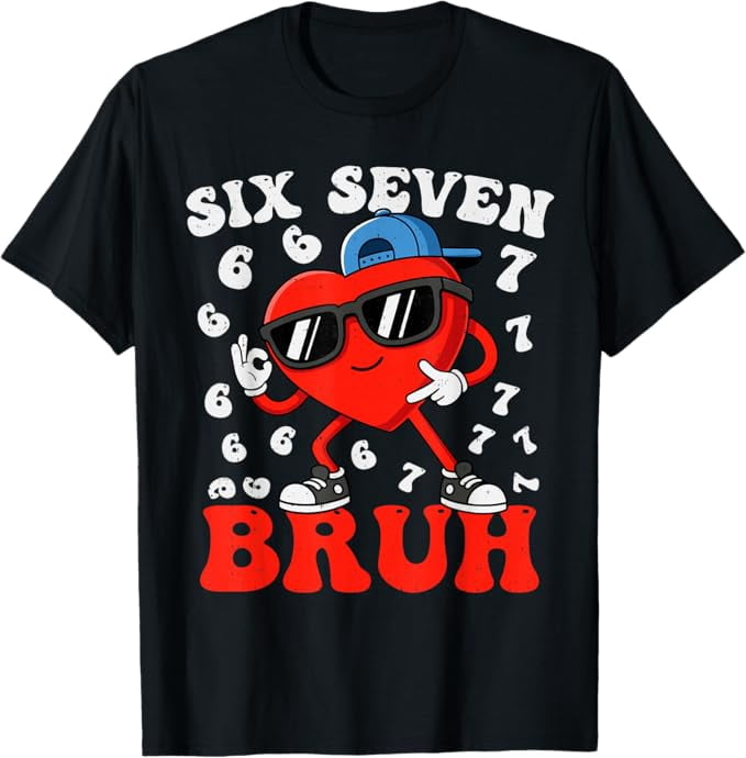 Six Seven Meme 67 Trend Valentine's Day Cartoon Heart Character T-Shirt ...