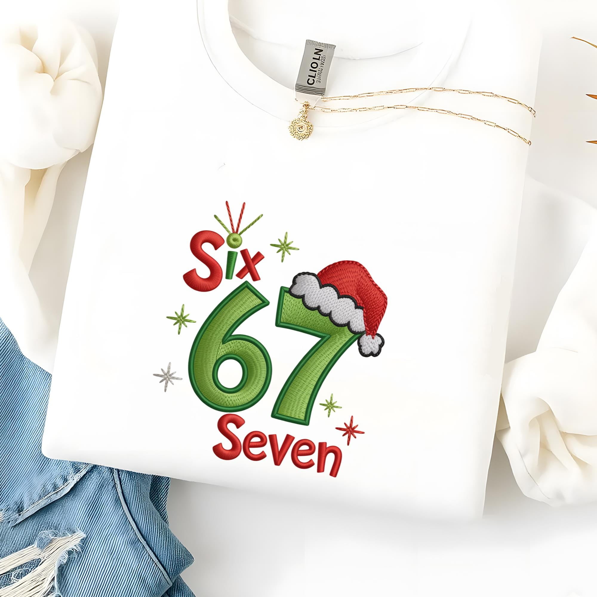 Six Seven Meme Christmas Embroidery Design, Funny Holiday Stitch ...
