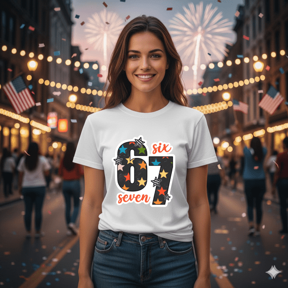Six Seven Meme Funny Internet Trend Sticker Humor Unisex T-Shirt, up to ...