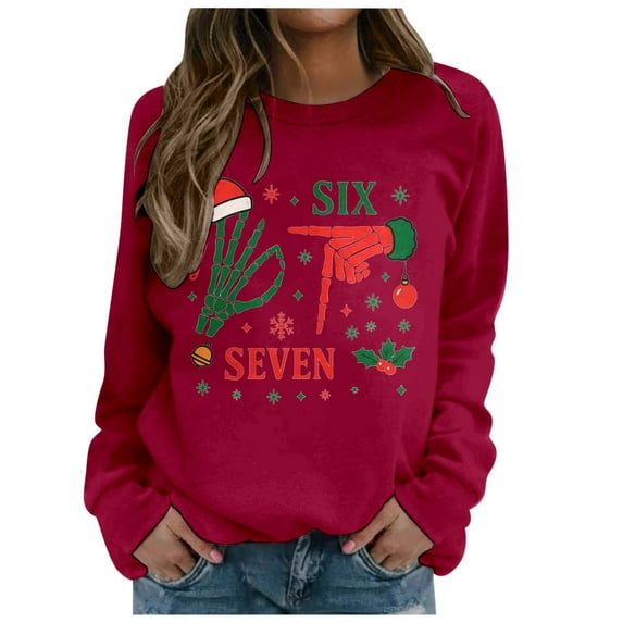 Six Seven Meme Xmas 6 7 Christmas Sweatshirts Women Xmas Graphic ...