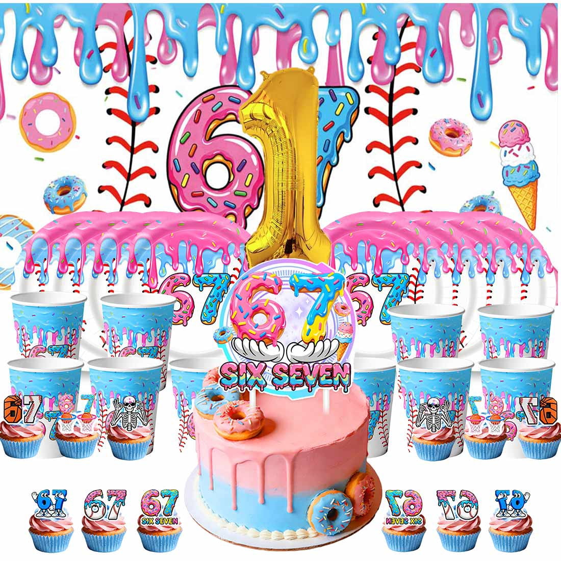 Six Sever Meme 1st Birthday Cups Plates Party Supplies Decor Backdrop ...