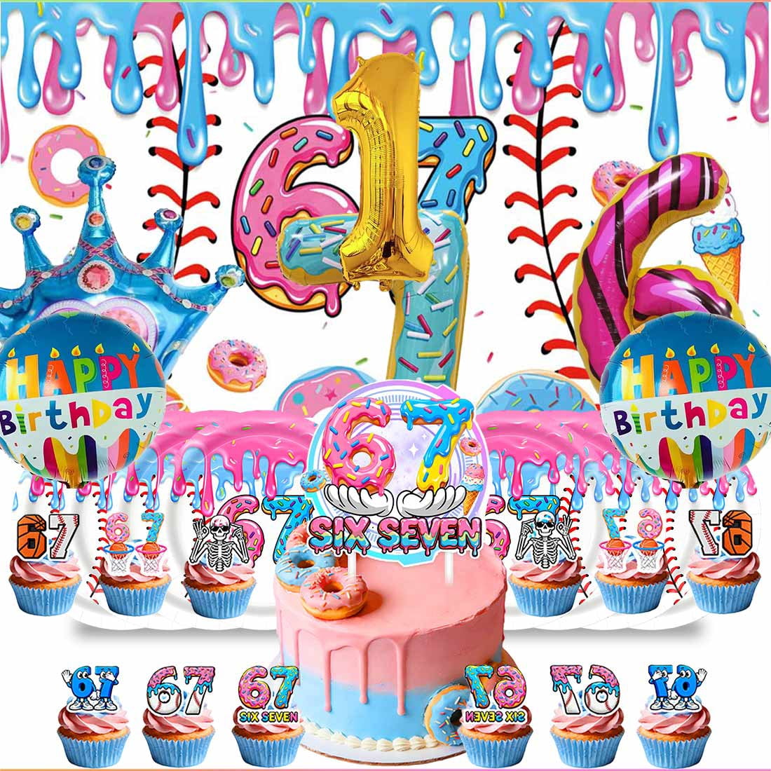 Six Seven Meme 1st Tableware Balloons Cake Toppers Backdrop Banner ...