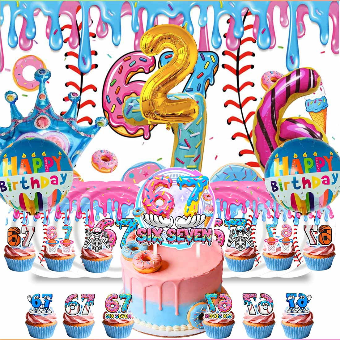 Six Seven Meme 2nd Tableware Balloons Cake Toppers Backdrop Banner ...