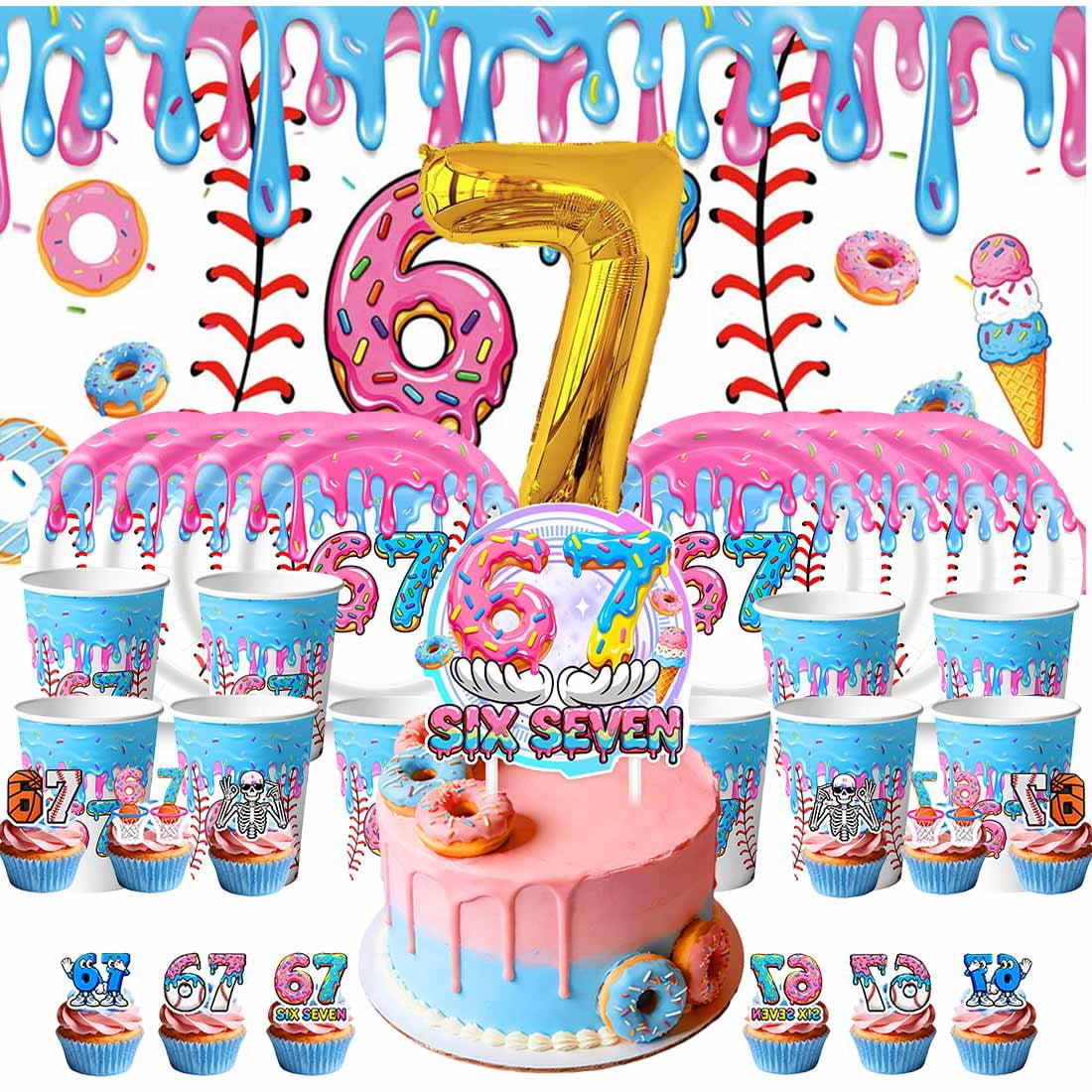Six Sever Meme 7th Birthday Cups Plates Party Supplies Decor Backdrop ...
