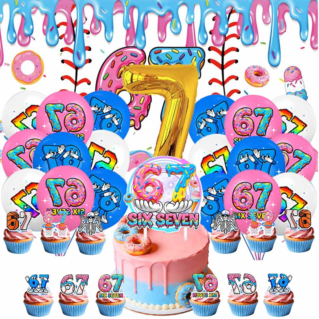 Six Seven Meme Balloons Party Supplies 7th Decor Kit Birthday Cake ...