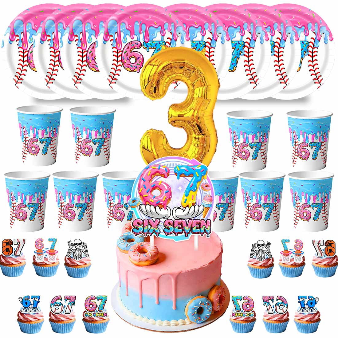 Six Seven Meme Birthday 3rd Cups Party Supplies Plates Fans Decorations ...