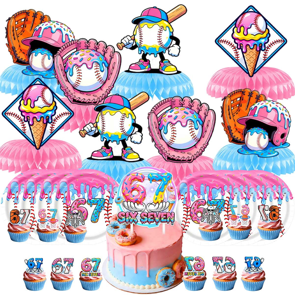 Six Seven Meme Party Supplies Decor Plates Fans Decorations Honeycomb ...