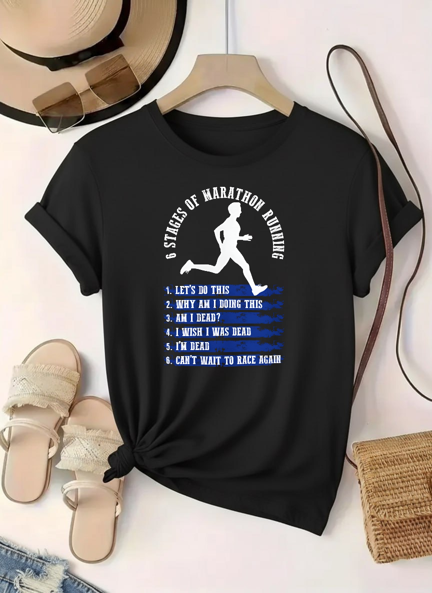 Six Stages Of Marathon Funny Running Motivation Runner Gift Unisex T ...
