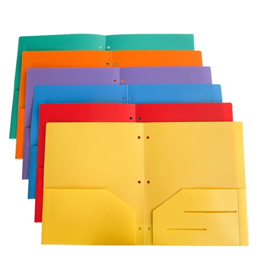 Six Sturdy Plastic Folders With Pockets And Three-Hole Punches For ...