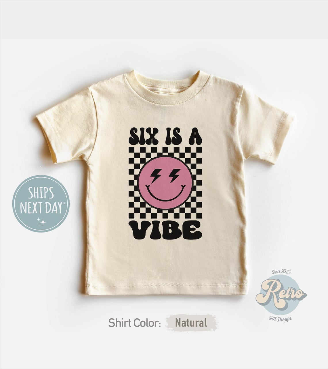 Six Is A Vibe Sixth Birthday Kids Shirt Retro Six Year Old Smiley ...
