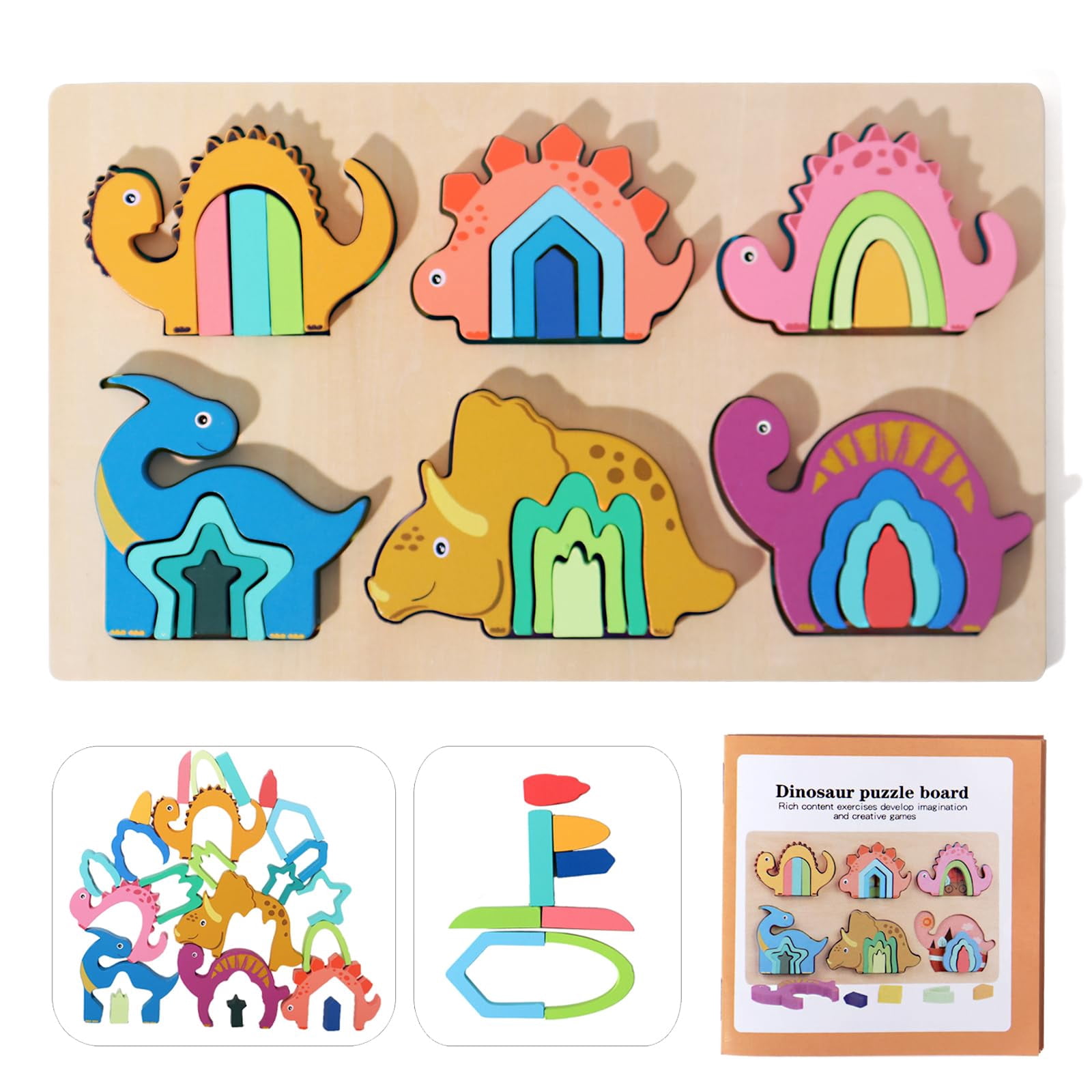 Six in one Wooden TSF6 Dinosaur Shape Matching Puzzle, Montessori ...