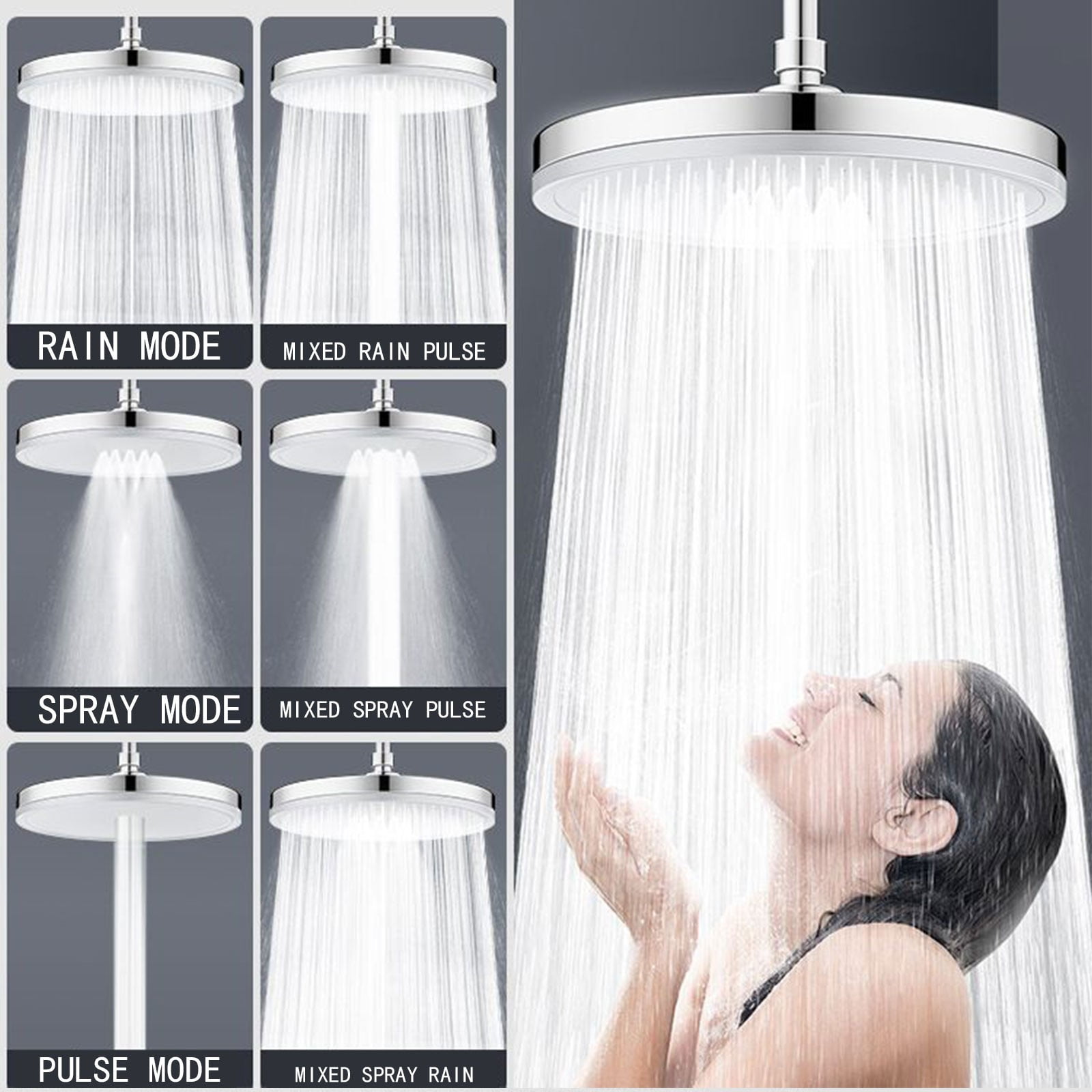 Six-speed Adjustable Shower Head, Chrome Finish, Large Capacity + Multi ...