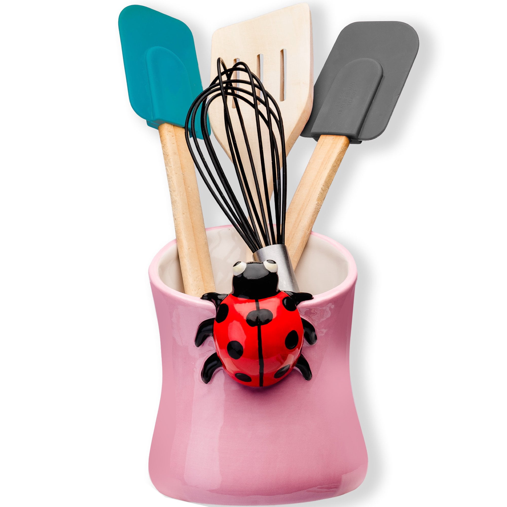Sixdrop Pink Ceramic Utensil Holder for Kitchen Counter – Ladybug ...